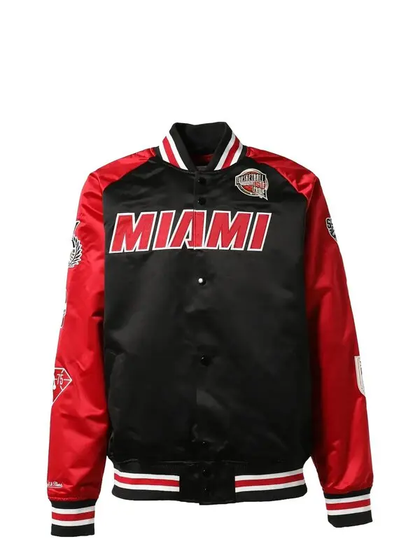 Mitchell & Ness X Nba Miami Heat Dwyane Wade 3 Satin Bomber Jacket - Black/red