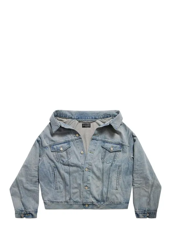 Balenciaga Off Shoulder Denim Jacket - Light Blue