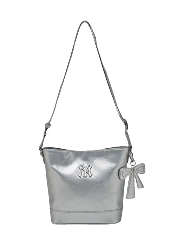 MLB Embossed Faux Leather Shoulder Crossbody Bag - Silver