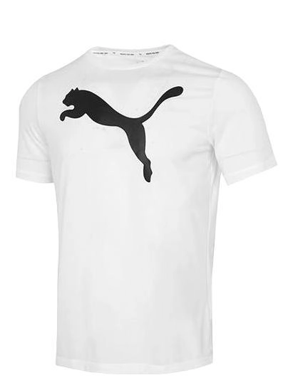 PUMA Large Logo Printing Sports Round Neck Short Sleeve - White