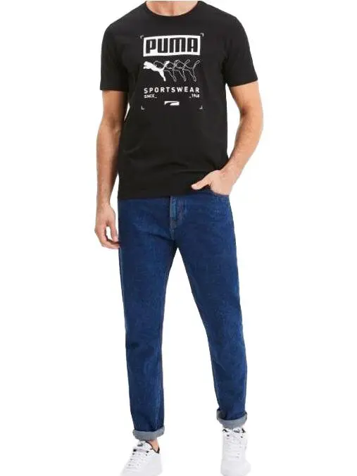 PUMA Box Printing Round Neck Short Sleeve - Black