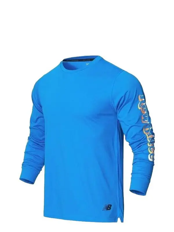 NEW BALANCE Athletic Fit Printed Long Sleeve Top - Blue/white