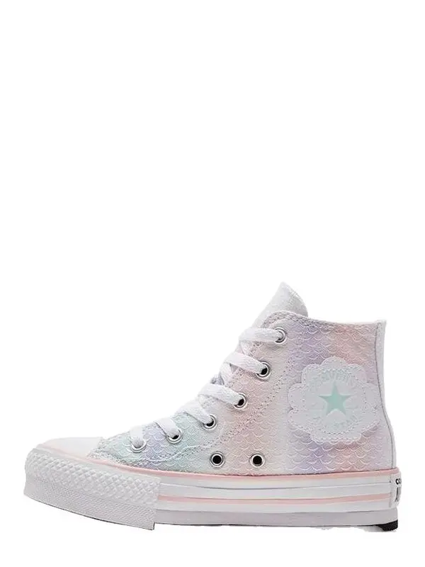 CONVERSE Chuck Taylor All Star Lift Platform High Top Sneakers With Mermaid Scale Detailing - White/purple/pink