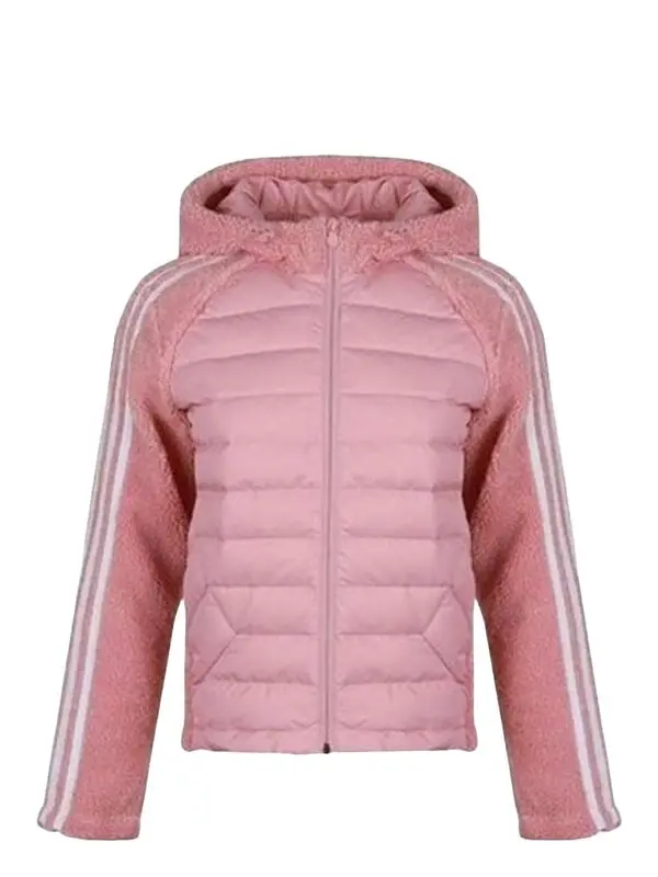 Adidas Hooded Sports Jacket With Quilted Body And Sherpa Sleeves - Pink