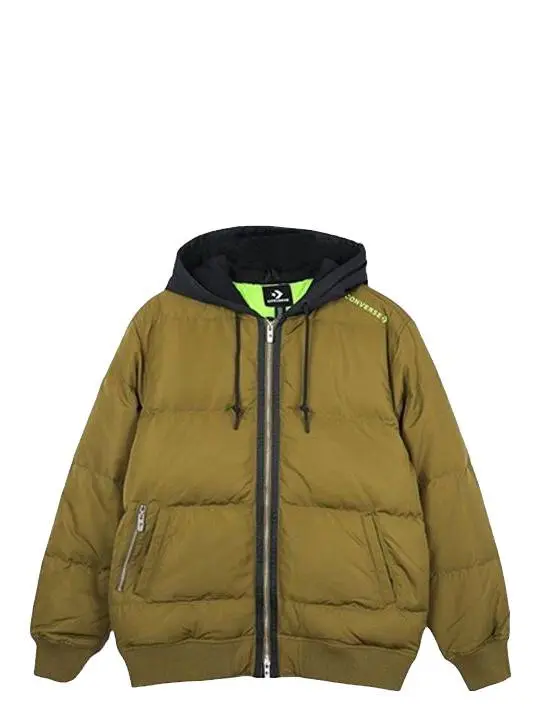 CONVERSE Down Bomber Jacket With Hood - Olive Green