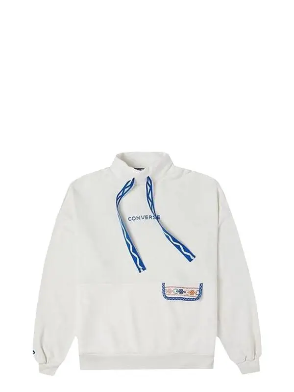 CONVERSE Crewneck Sweatshirt With Embroidered Pocket Detail - White/blue