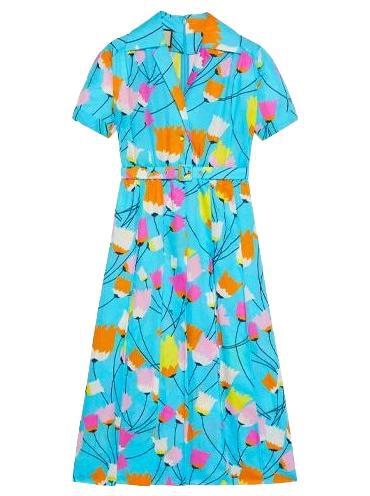Gucci Tulip Print Pleated Dress - Blue