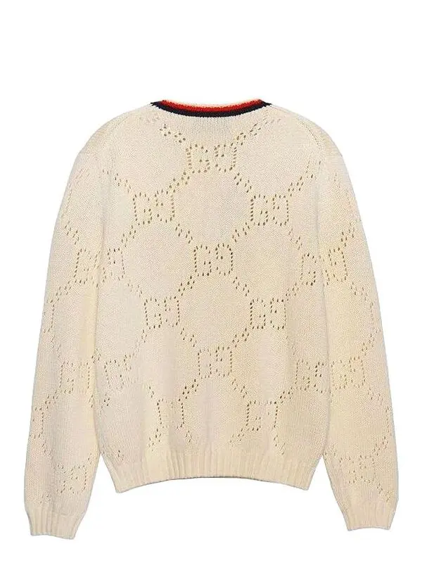 Gucci Perforated Gg Cotton Knit Sweater - Ivory