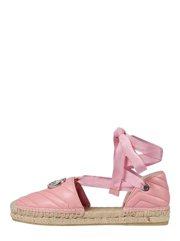 Gucci Pink Quilted Leather Espadrille Sandals With Ribbon Ties - Default Color