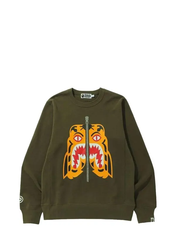 A BATHING APE Tiger Graphic Crewneck - Olivedrab