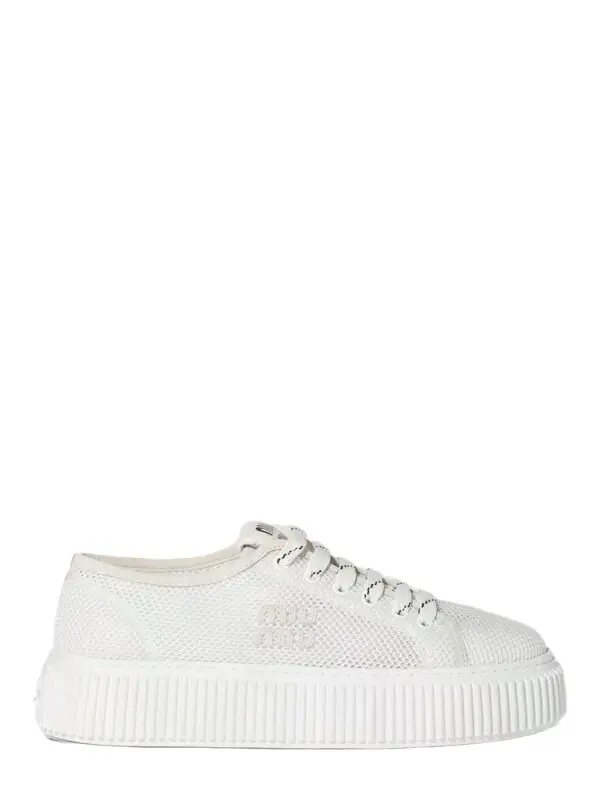 Miu Miu Mesh Fabric Sneakers With Flatform Sole - White