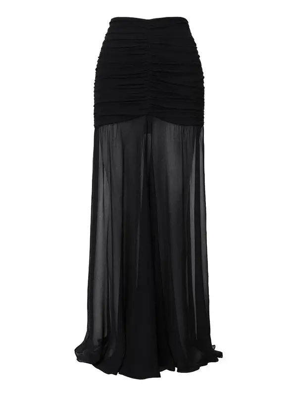 LITA COUTURE Ruched Georgette Silk Maxi Skirt - Black