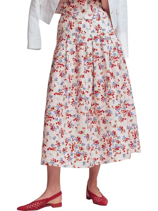 Boden Valentina Linen Midi Skirt - Ivory/ Bloom Scatter