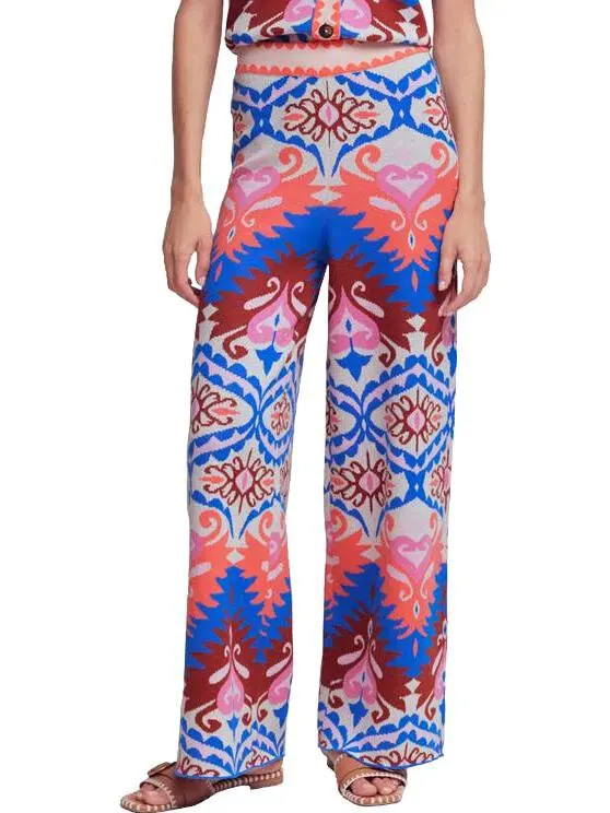 Boden Jacquard Knit Cotton Wide Leg Trousers - Multi Aztec