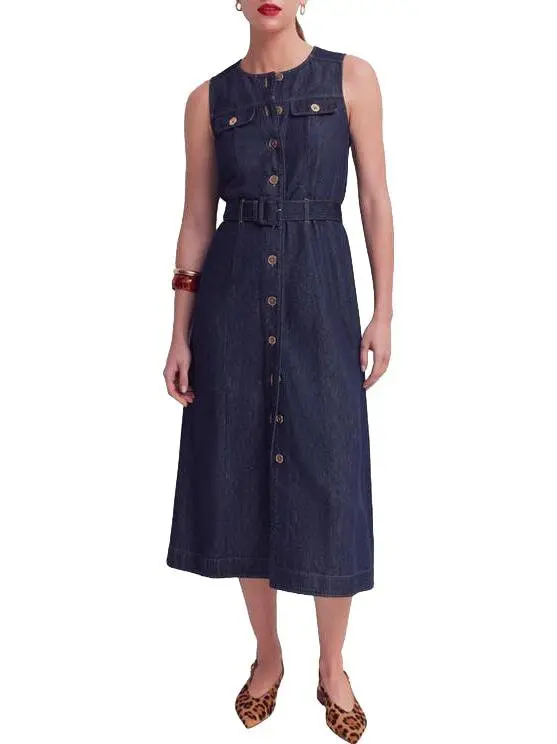 Boden Belted Sleeveless Denim Midi Dress - Indigo