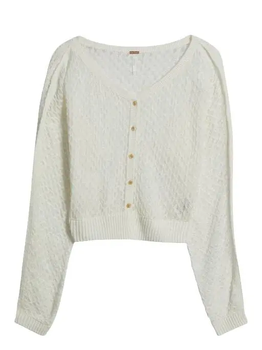 Free People Maris V-neck Fine Gauge Linen Blend Cardigan - Clean Ivory