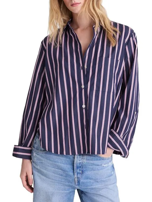 Madewell The Signature Cotton Poplin Y-neck Shirt By - Classic Indigo