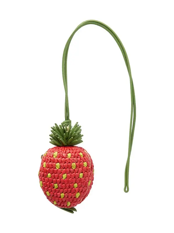 Loewe Strawberry Raffia Pouch - Red