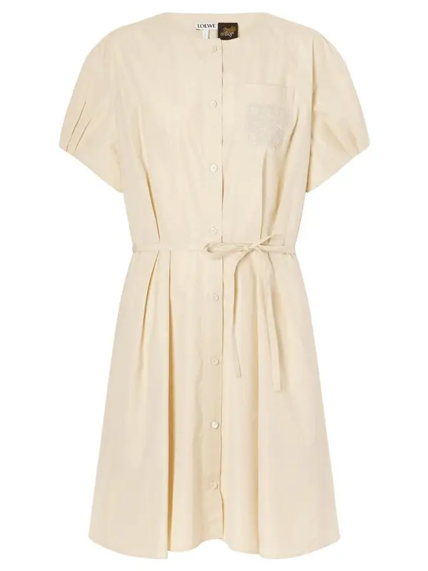 Loewe Anagram Cotton Poplin Mini Shirt Dress - Neutrals