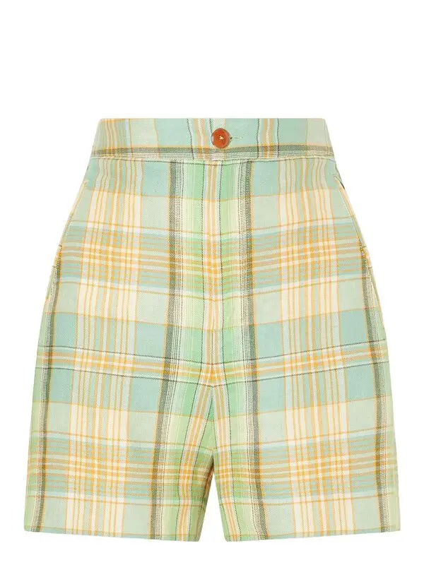 GOD’S TRUE CASHMERE God's True Cashmere Checked Linen Shorts - Green
