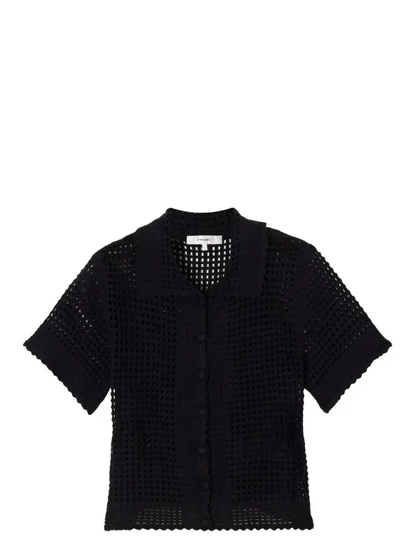 FRAME Crochet Knit Button-up Top With Scalloped Trim - Black