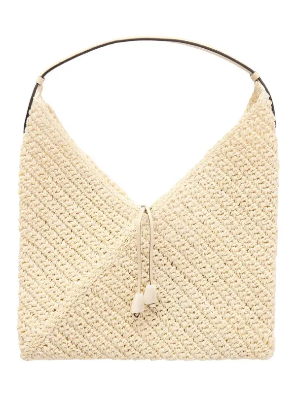 HUNTING SEASON Origami Small Raffia Tote With Leather Trim - Neutrals