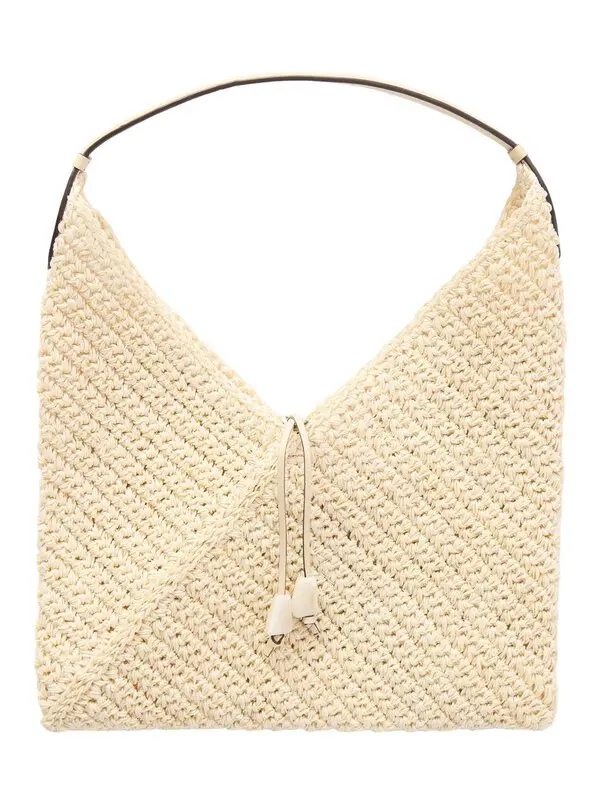 HUNTING SEASON Origami Small Raffia Tote With Leather Trim - Neutrals