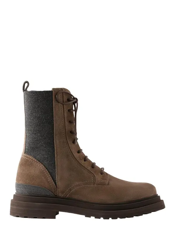 Brunello Cucinelli Suede Ankle Combat Boots - Brown