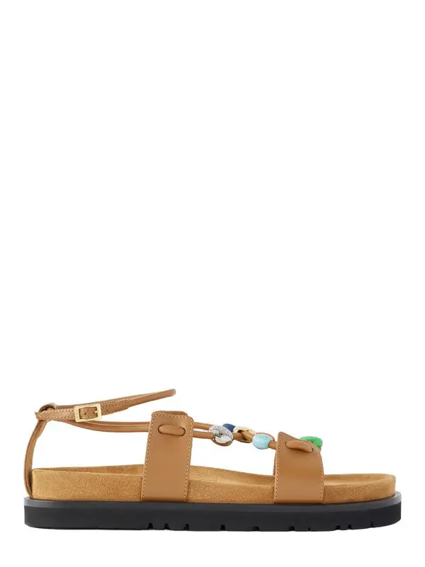 Loewe Suede Sandals With Anagram Beads - Brown