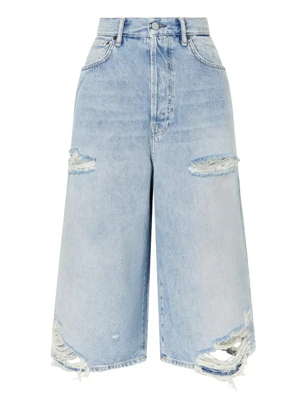 Acne Studios Judda U Light Crow Distressed Wide-leg Denim Shorts - Blue