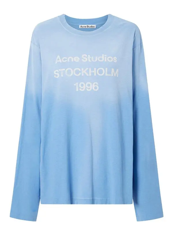 Acne Studios Distressed Logo Printed Long Sleeve T-shirt - Blue