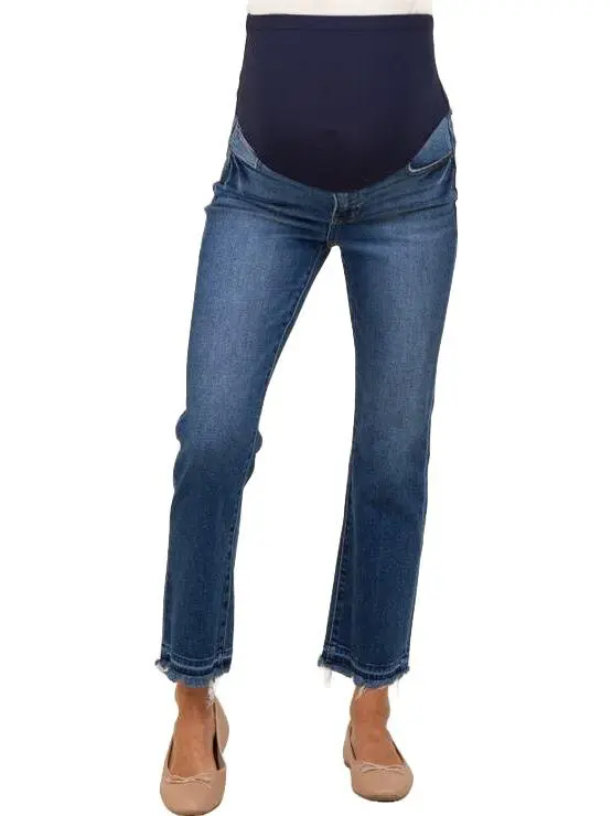 PINKBLUSH Released Hem Cropped Straight Leg Maternity Jeans - Navy Blue