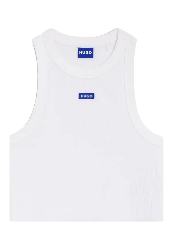 Hugo Ribbed Stretch-cotton Cropped Tank Top With Logo Detail - White