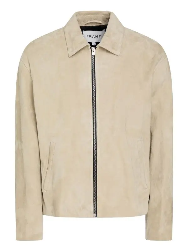 FRAME Suede Zip Jacket With Waist Tabs - Beige