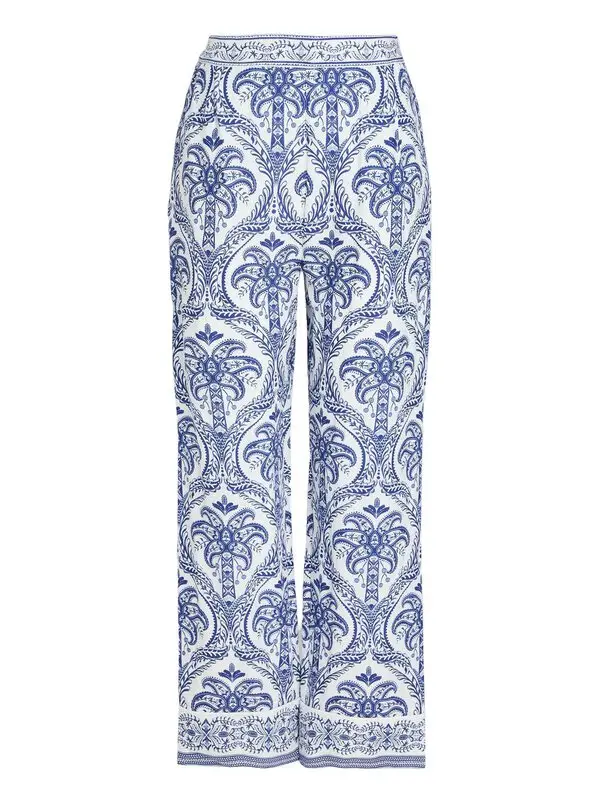 Farm Rio Pleated Printed Linen-blend Straight-leg Pants - Off-white