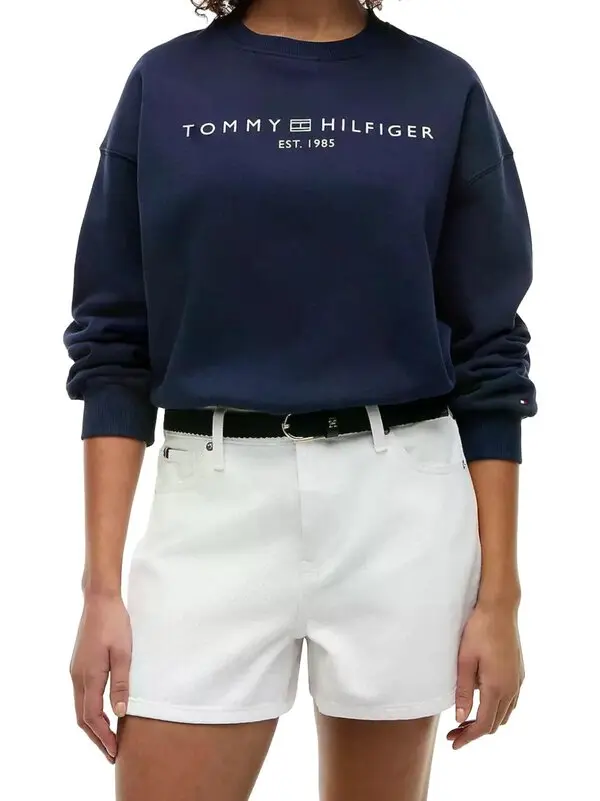 Tommy Hilfiger Logo Print Crew Neck Sweater - Blue