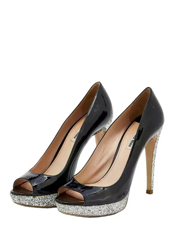 Miu Miu Glitter Peep-toe Pumps - Black