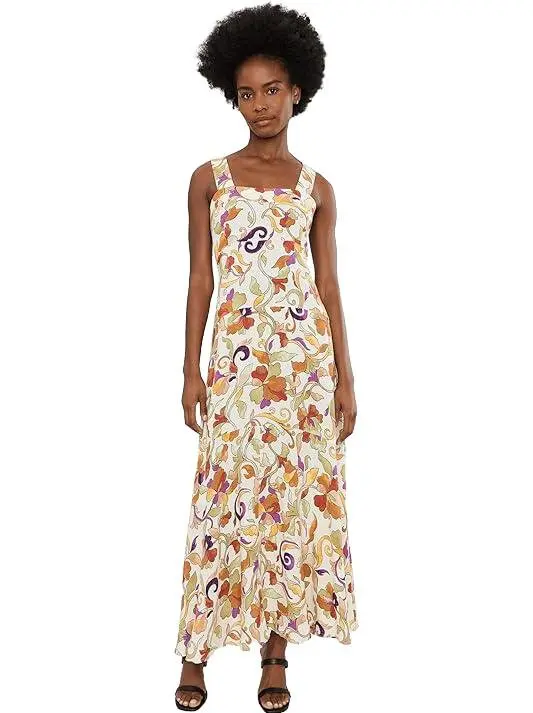 Vince Camuto Square Neck Floral Print Tiered Maxi Dress - Red