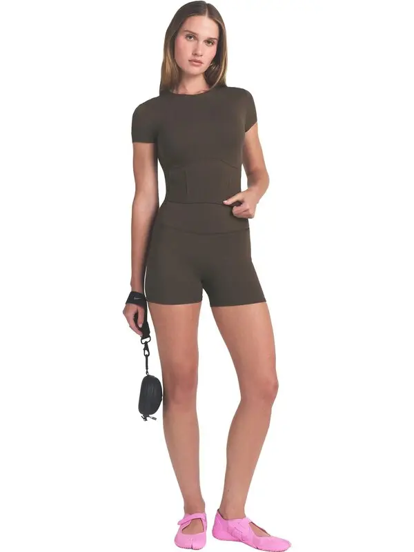 SKIMS Cropped Corset Tee | Matte Fabric - Dark Sepia