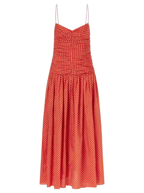 Matteau Polka-dot Organic Cotton And Silk-blend Midi Dress - Red