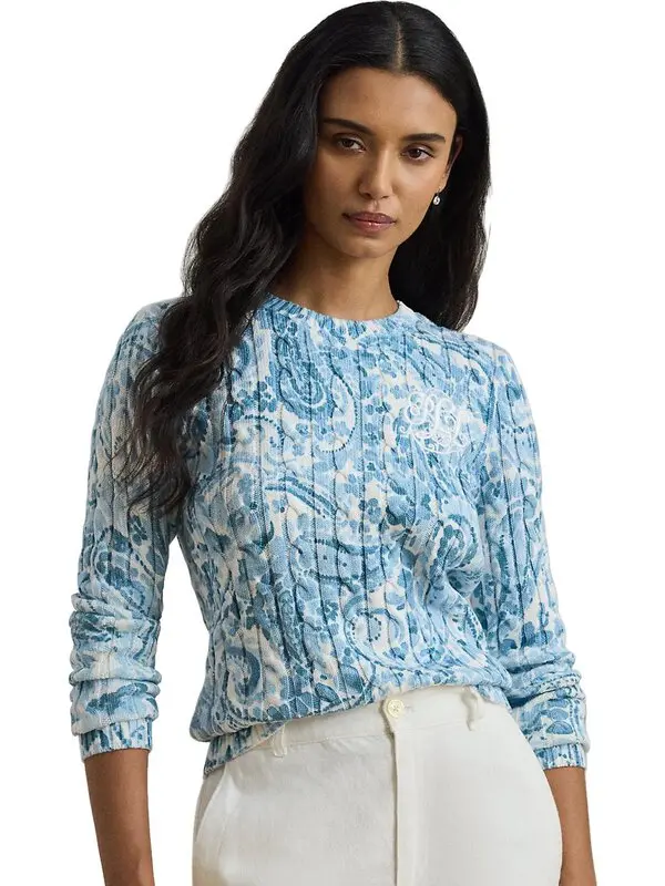 Ralph Lauren Paisley Cable-knit Cotton Sweater - White/blue Multi