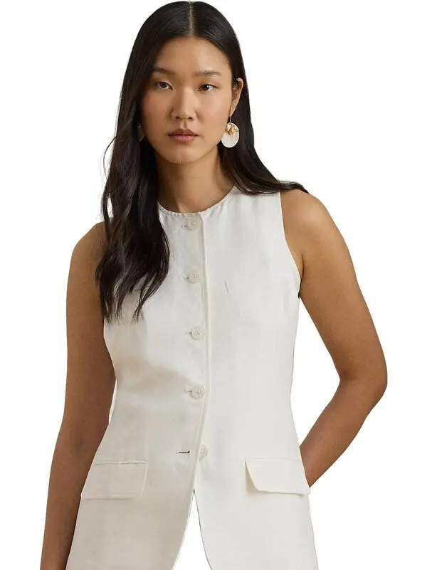 Ralph Lauren Sleeveless Linen-blend Shirt With Mother-of-pearl Buttons - White