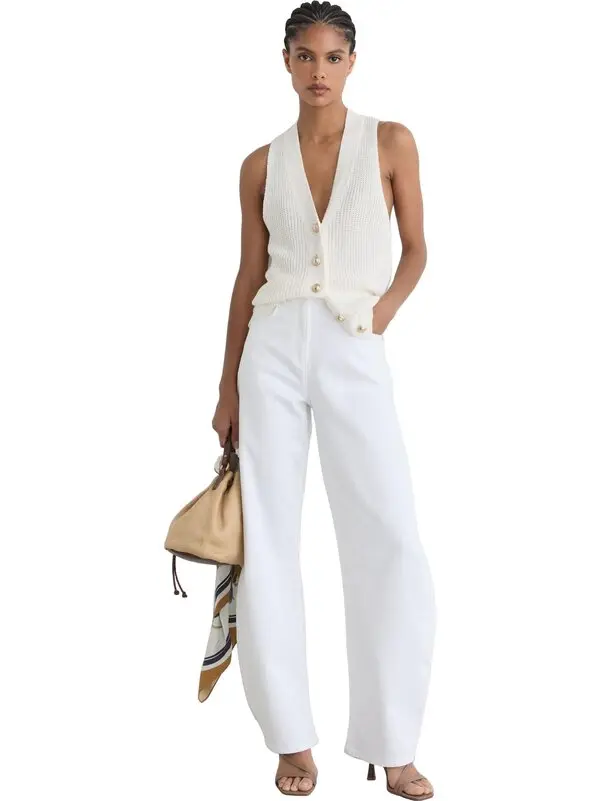 REISS Robin Linen Button-through Knitted Waistcoat - White