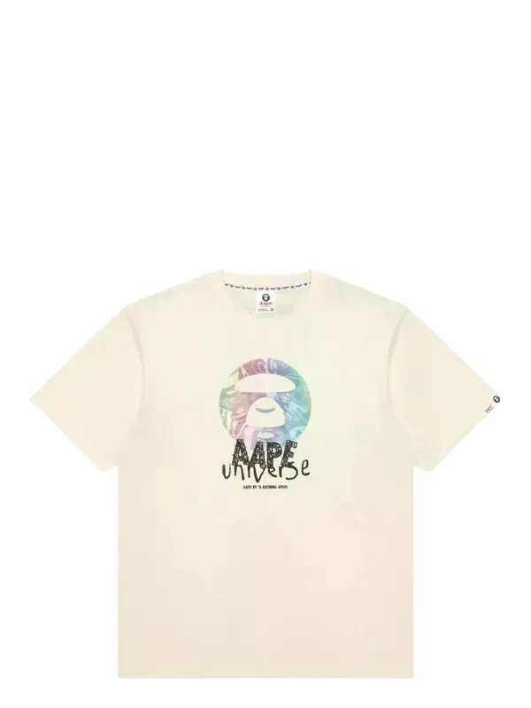 AAPE BY *A BATHING APE Moonface-print Logo-patch T-shirt - Neutrals