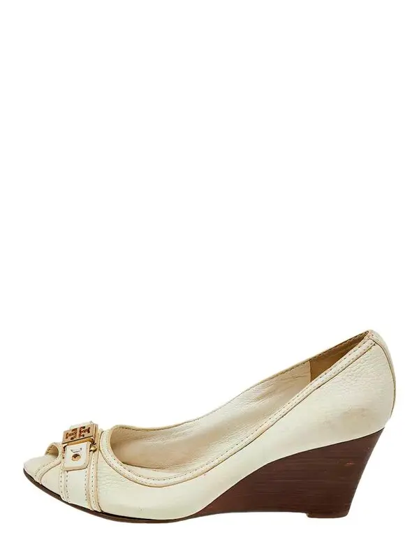 Tory Burch Logo-plaque Peep-toe Pumps - Neutrals