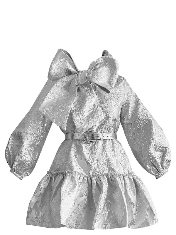 MAXJENNY A-shaped Brocade Dress With Oversized Bow - Silver