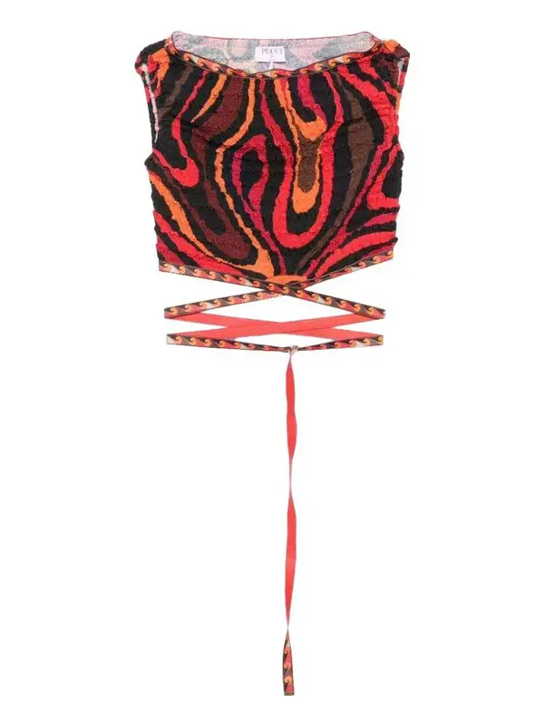 Emilio Pucci Marmo-print Seersucker Wrap Top - Red