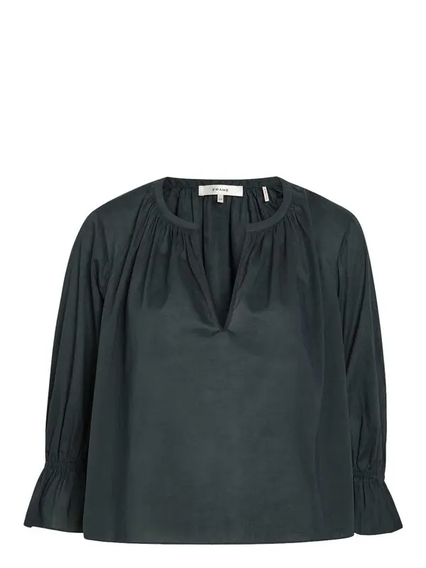 FRAME Poet Gathered Cotton Blouse - Navy