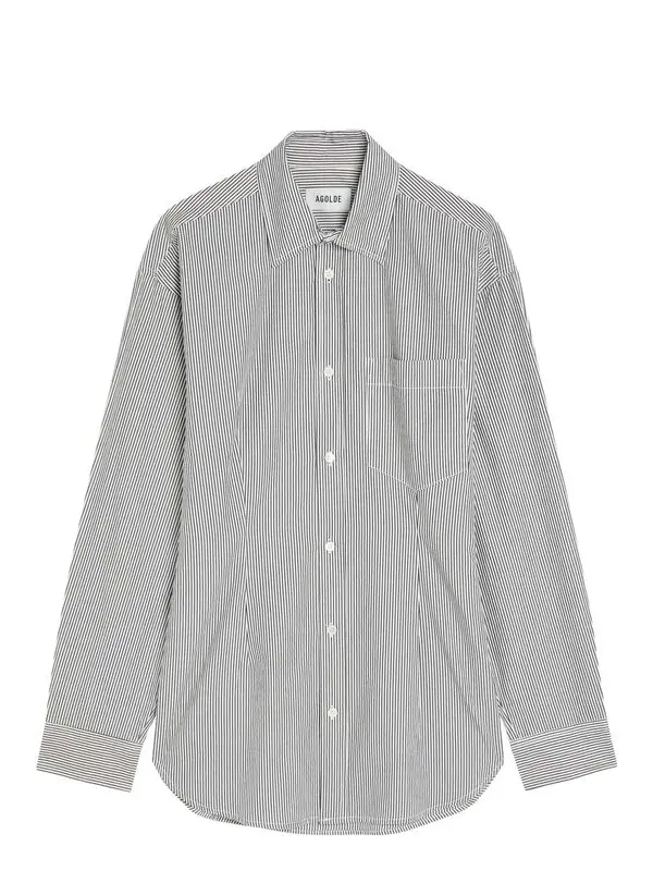 AGOLDE Cinched Striped Cotton Poplin Shirt - Grey