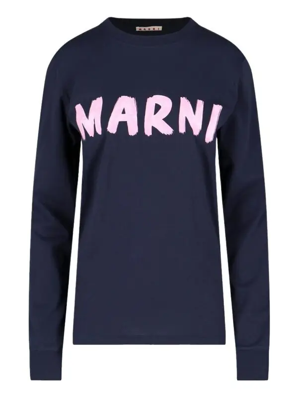 Marni Logo Print Long Sleeve T-shirt - Blue